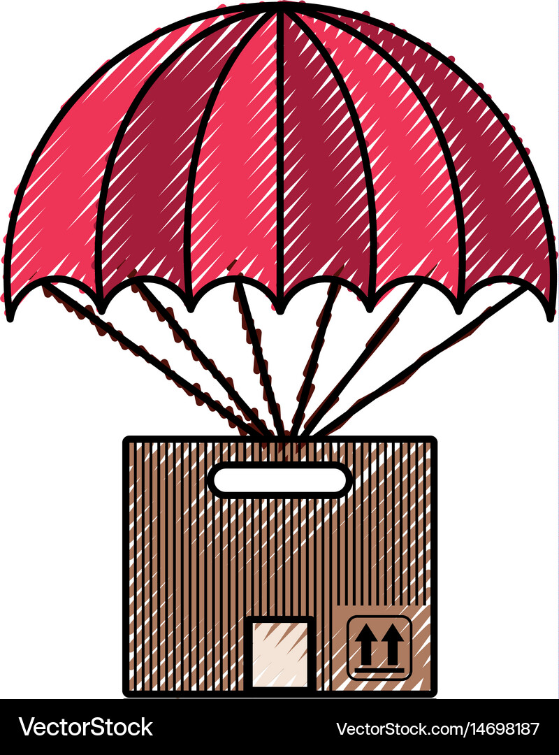 Carton packing box with parachute icon Royalty Free Vector