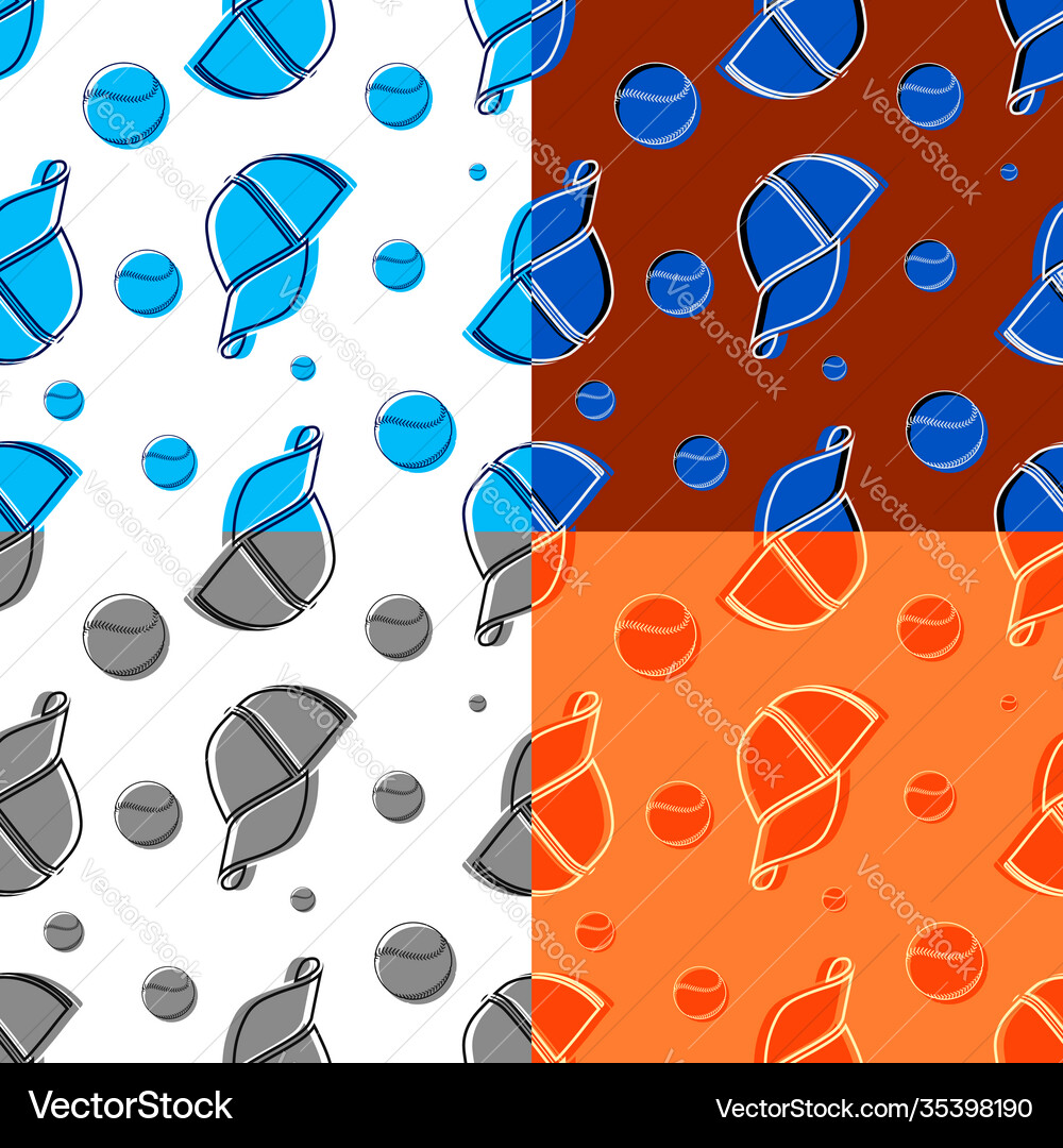 Set seamless patterns with sport baseball cap Vector Image