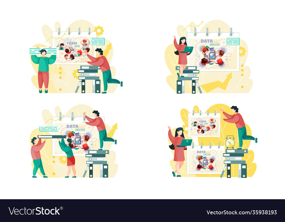 Data analysis teamwork a team analysts holds Vector Image