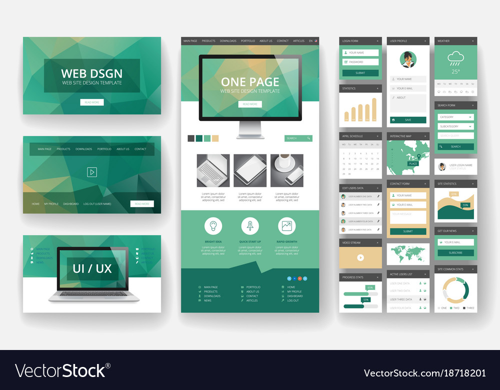 Website design template and interface elements Vector Image