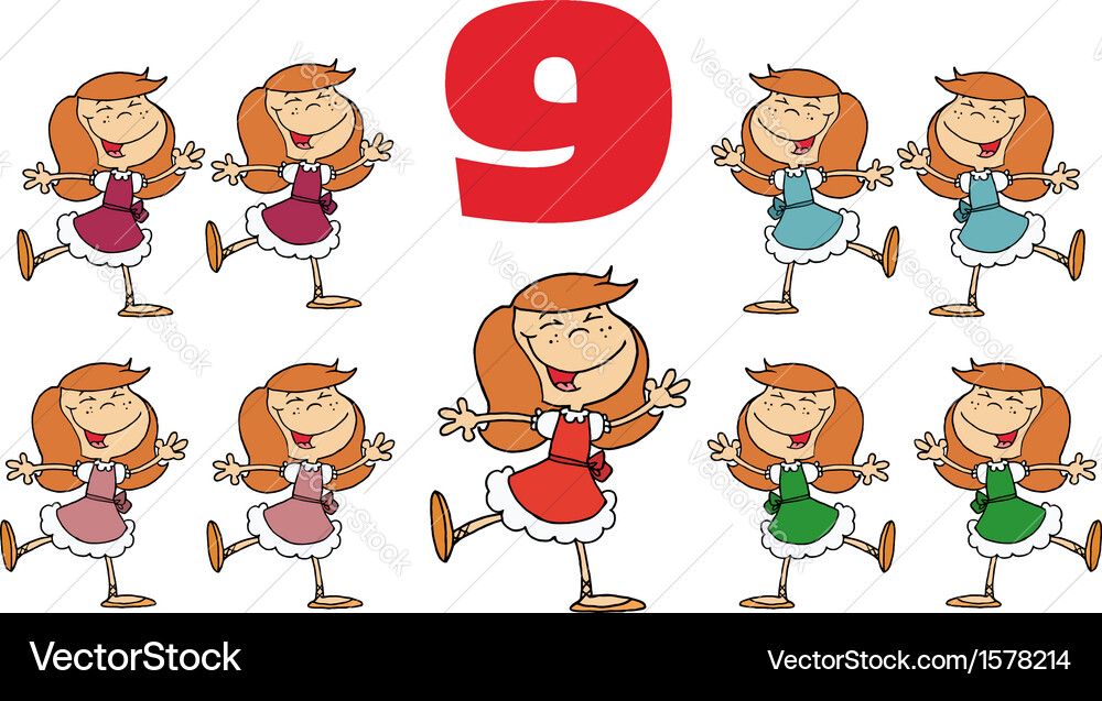 Nine ladies dancing cartoon Royalty Free Vector Image