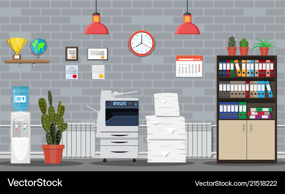 Pile of paper documents and printer Royalty Free Vector