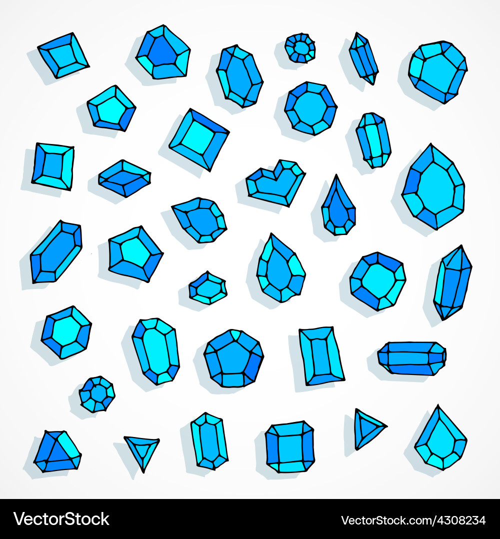 Cartoon doodle blue gems background Royalty Free Vector