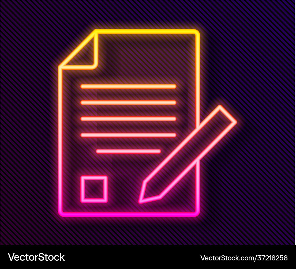 Glowing neon line exam sheet and pencil Royalty Free Vector