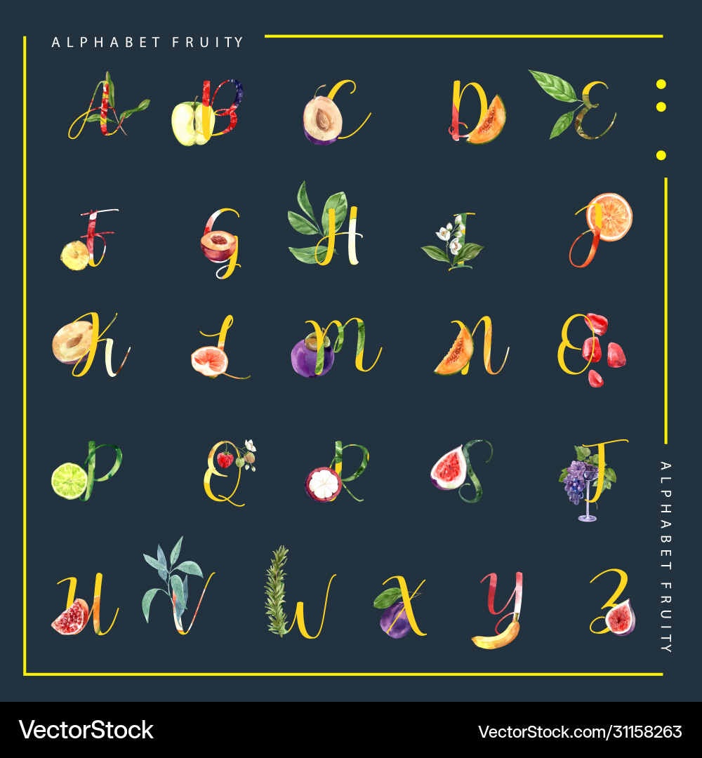 Decorative different type fruits alphabet Vector Image
