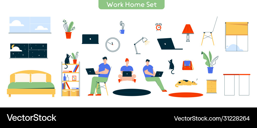 Character work at home set Royalty Free Vector Image