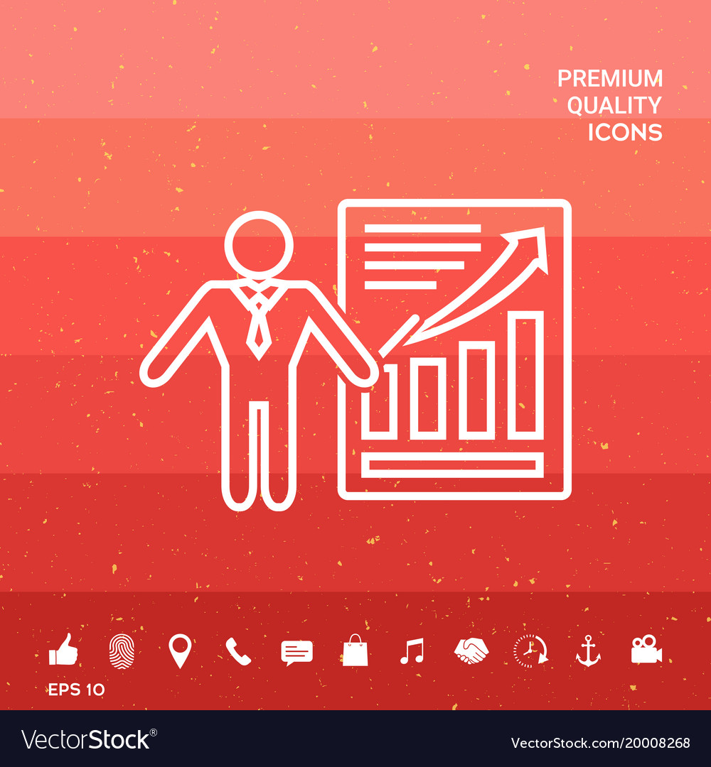 Presentation sign icon man standing with pointer Vector Image
