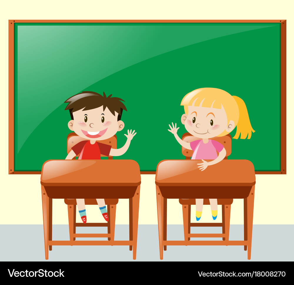 Two kids asking question in classroom Royalty Free Vector