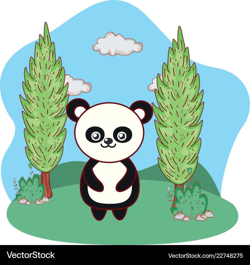 Panda bear outdoors cartoon Royalty Free Vector Image