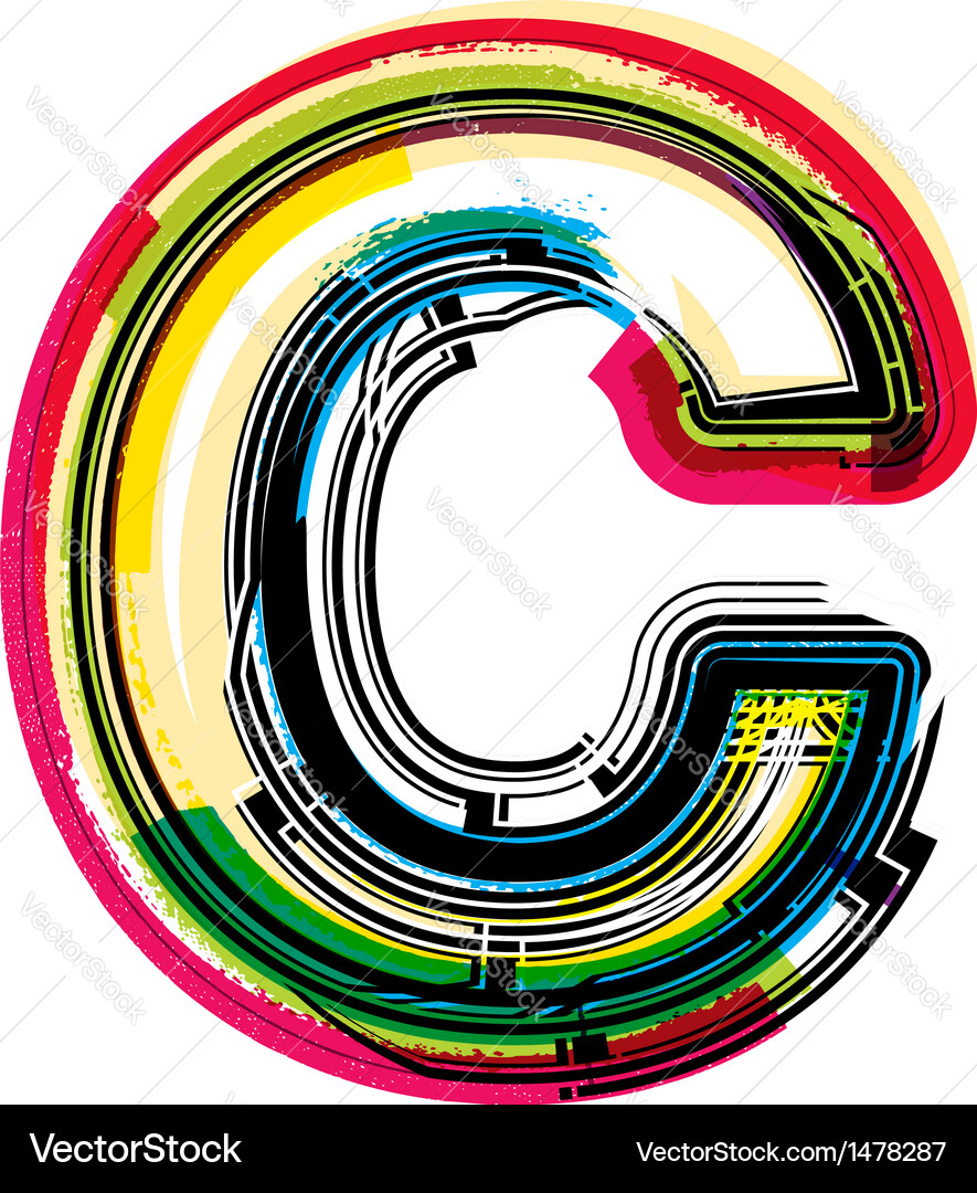 Colorful Grunge font LETTER C Royalty Free Vector Image