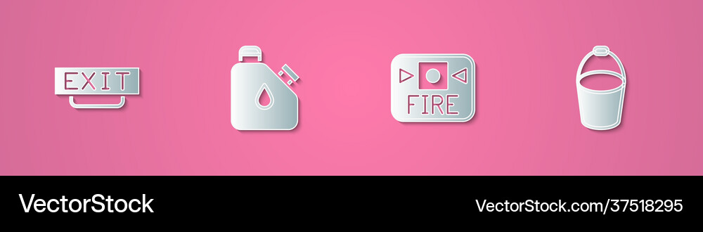 Set paper cut fire exit canister fuel alarm Vector Image