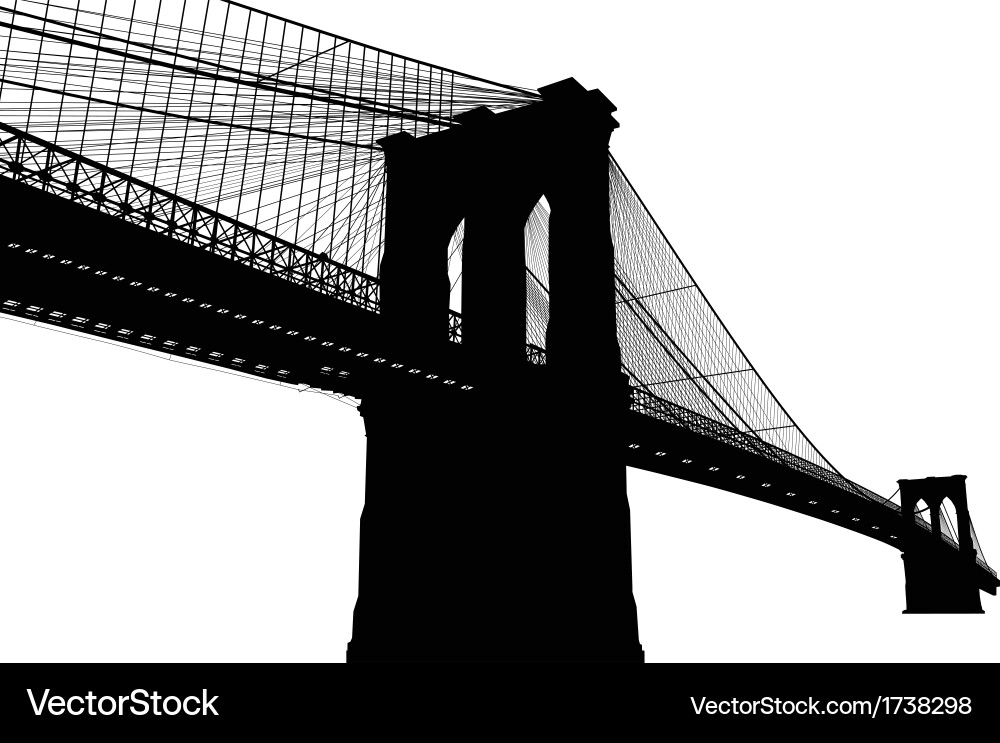 New York Brooklyn Bridge Black Silhouette Vector Image