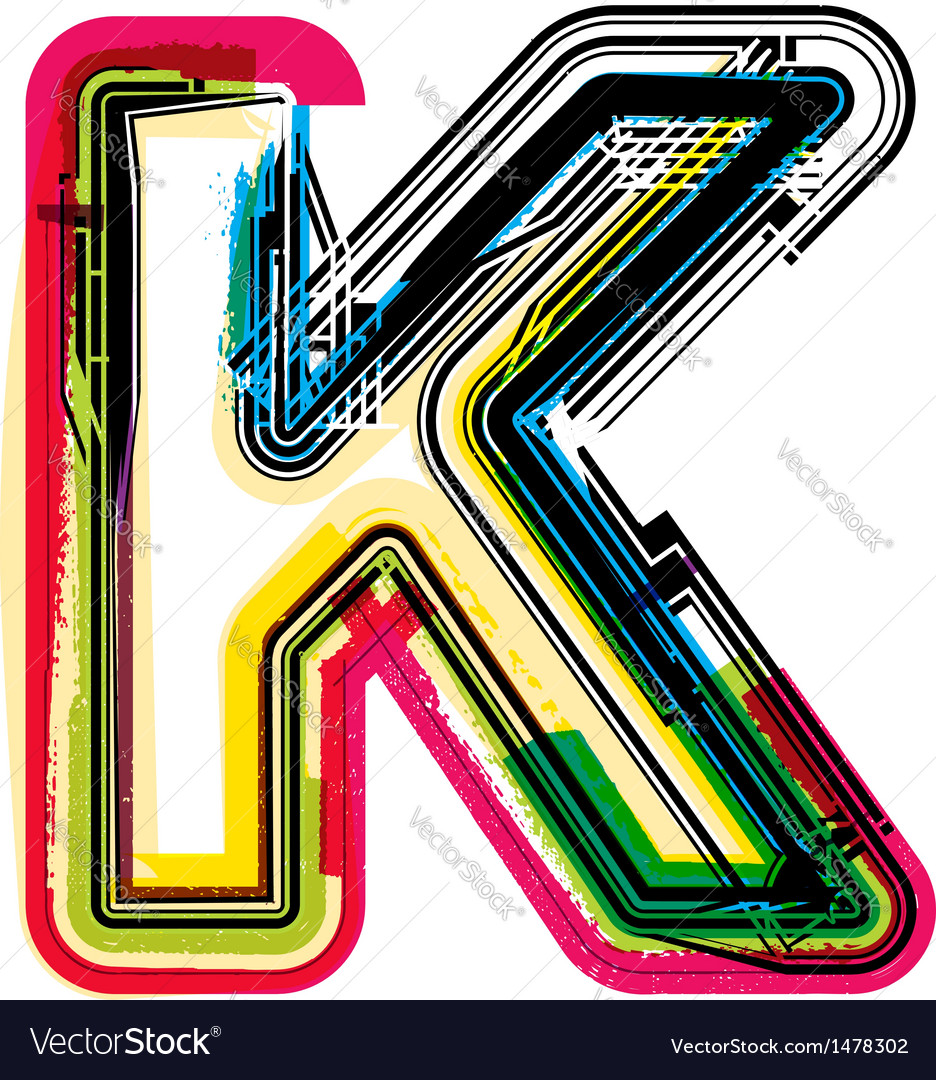 Colorful Grunge font LETTER K Royalty Free Vector Image