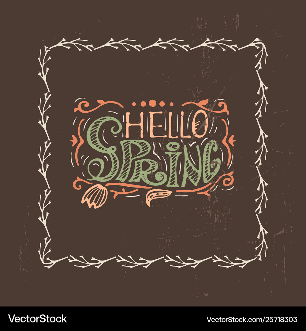 Hello spring- inspiringmotivation quote in frame Vector Image