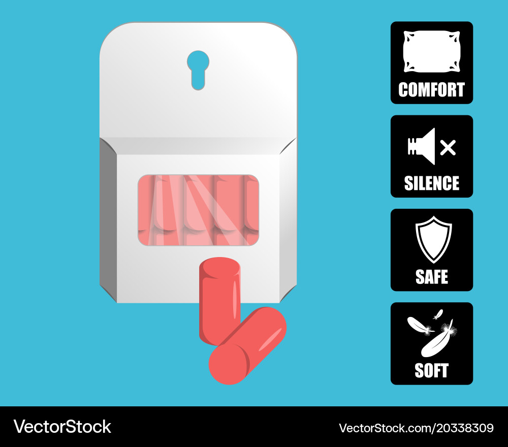 Earplugs package foam ear plugs Royalty Free Vector Image