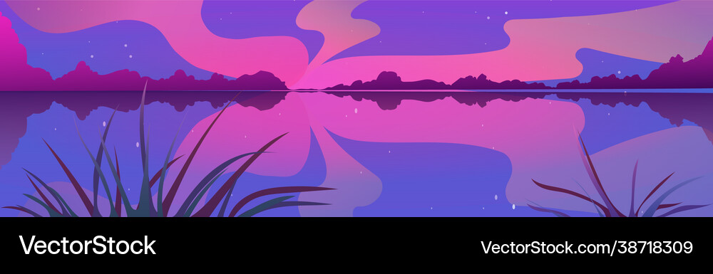 Panoramic evening landscape wide river with reeds Vector Image