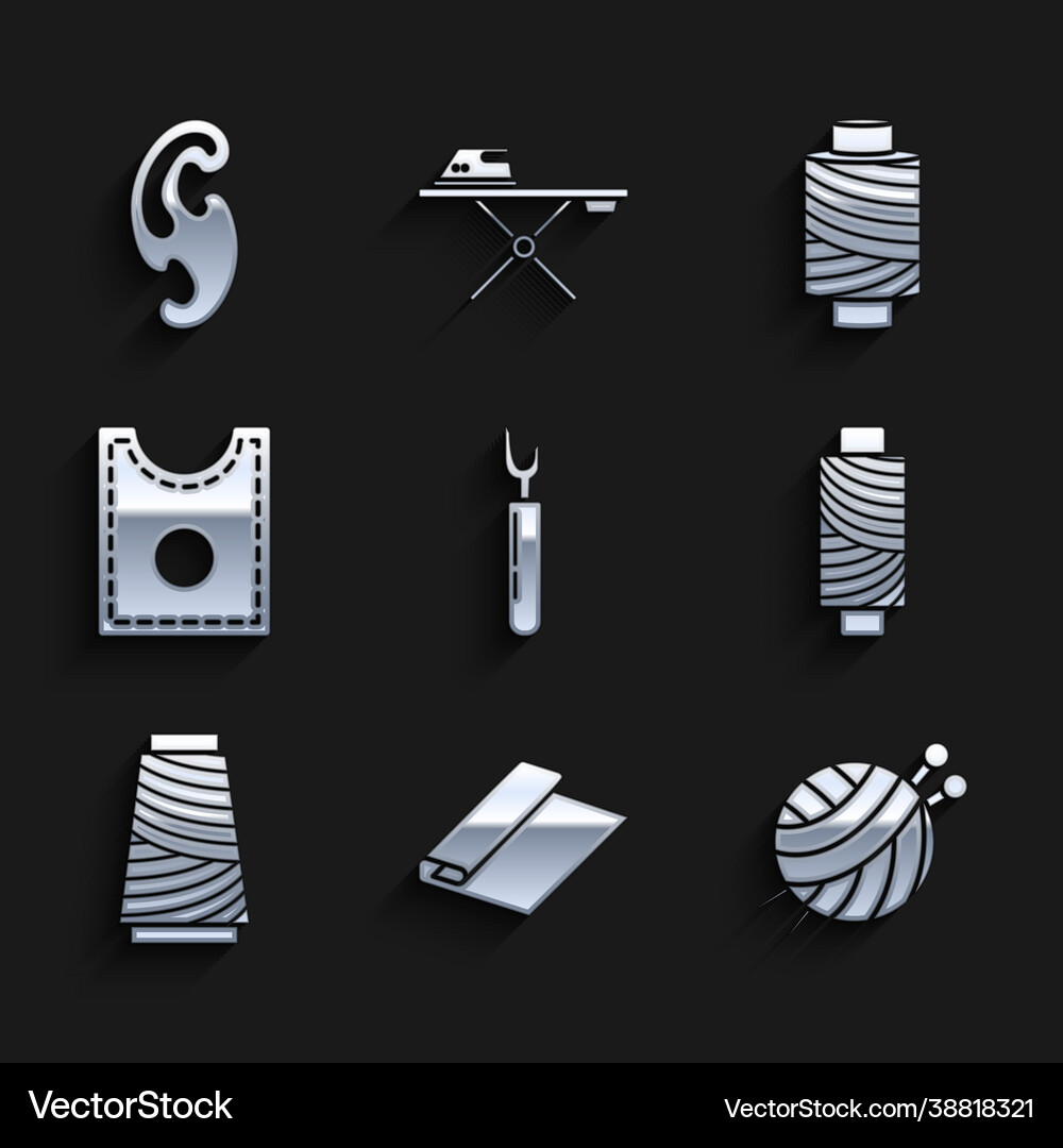 Set cutter tool textile fabric roll yarn ball Vector Image