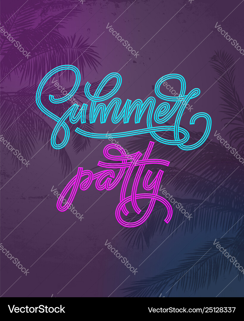 Neon sign summer party lettering Royalty Free Vector Image