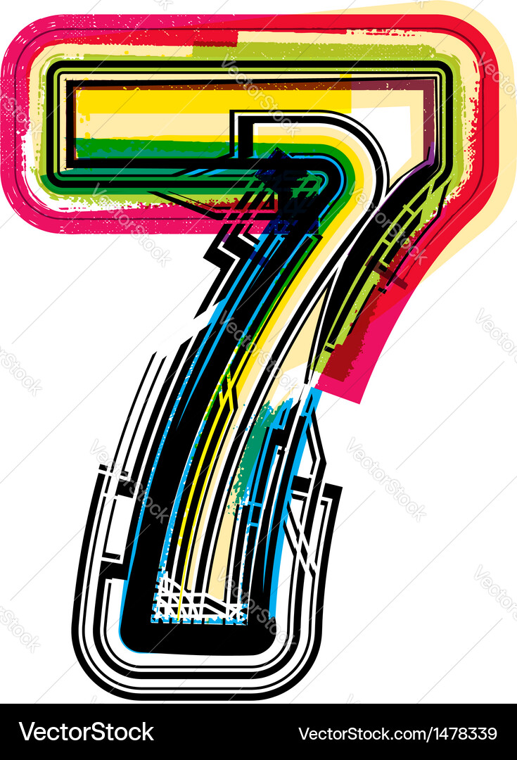 Colorful Grunge font NUMBER 7 Royalty Free Vector Image