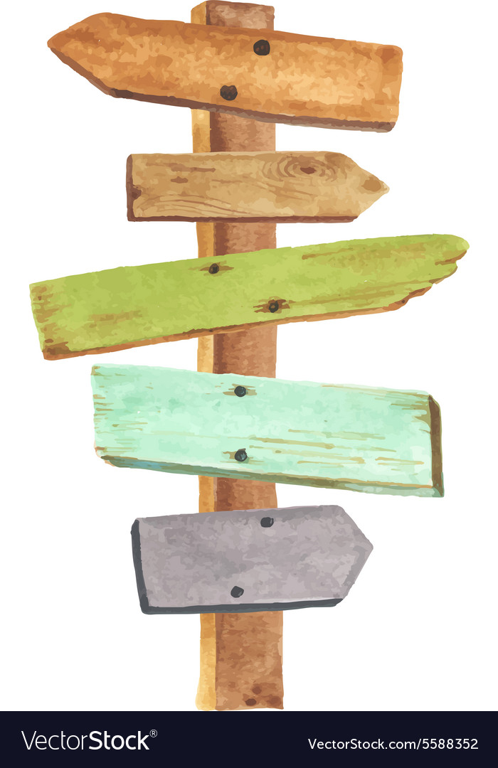 Watercolor wooden signpost Royalty Free Vector Image Watercolor wooden signpost Royalty Free Vector Image