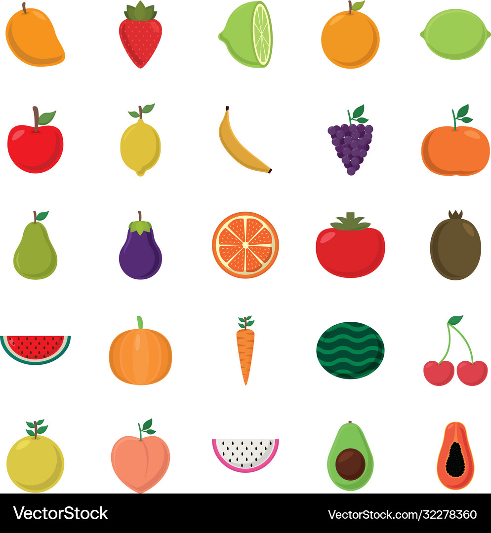 Fruits flat style icon set design Royalty Free Vector Image
