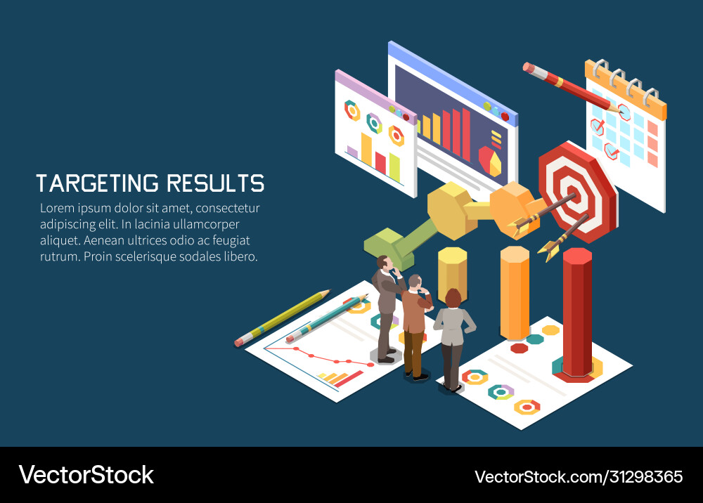 Targeting results isometric background Royalty Free Vector