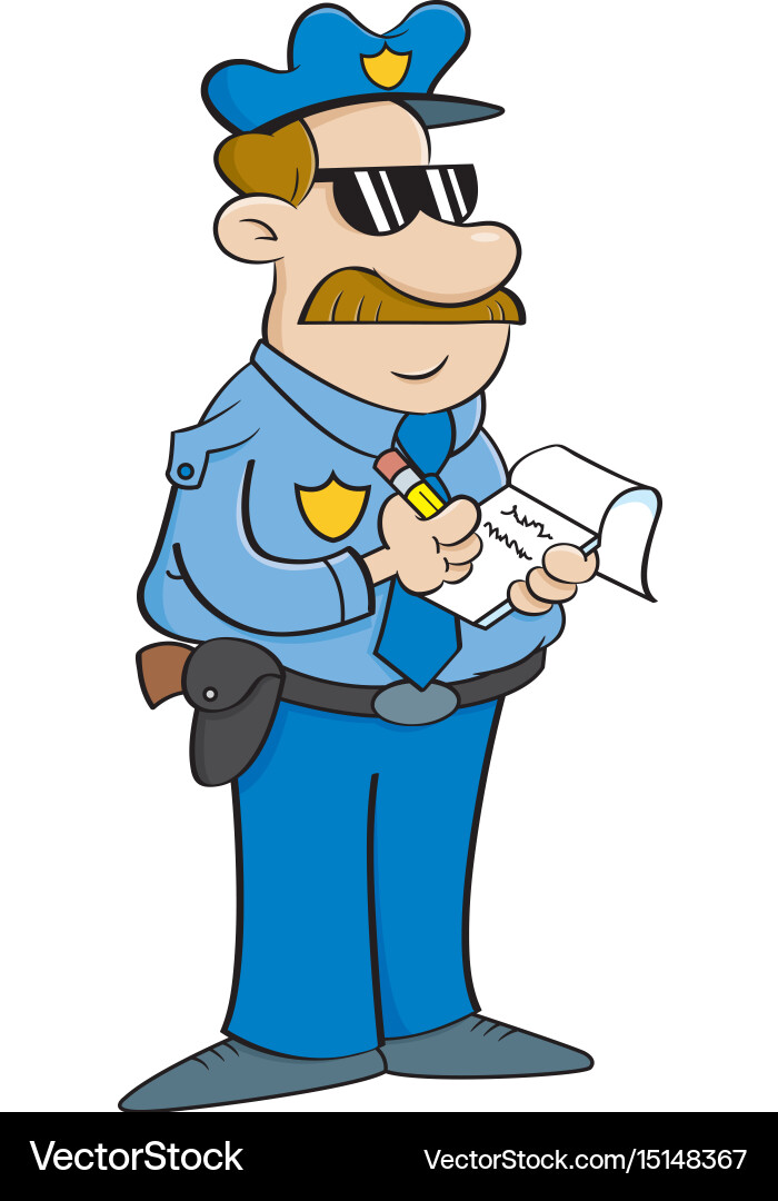Cartoon policeman writing a ticket Royalty Free Vector Image