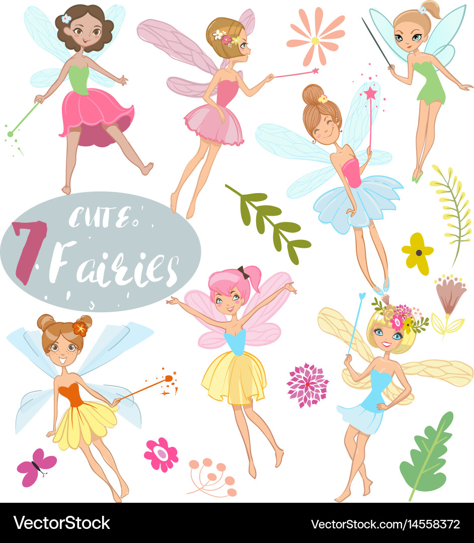 Cute cartoon fairies Royalty Free Vector Image