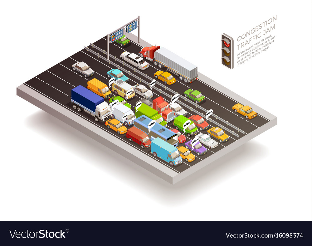 Traffic jam isometric design concept Royalty Free Vector Traffic jam isometric design concept Royalty Free Vector