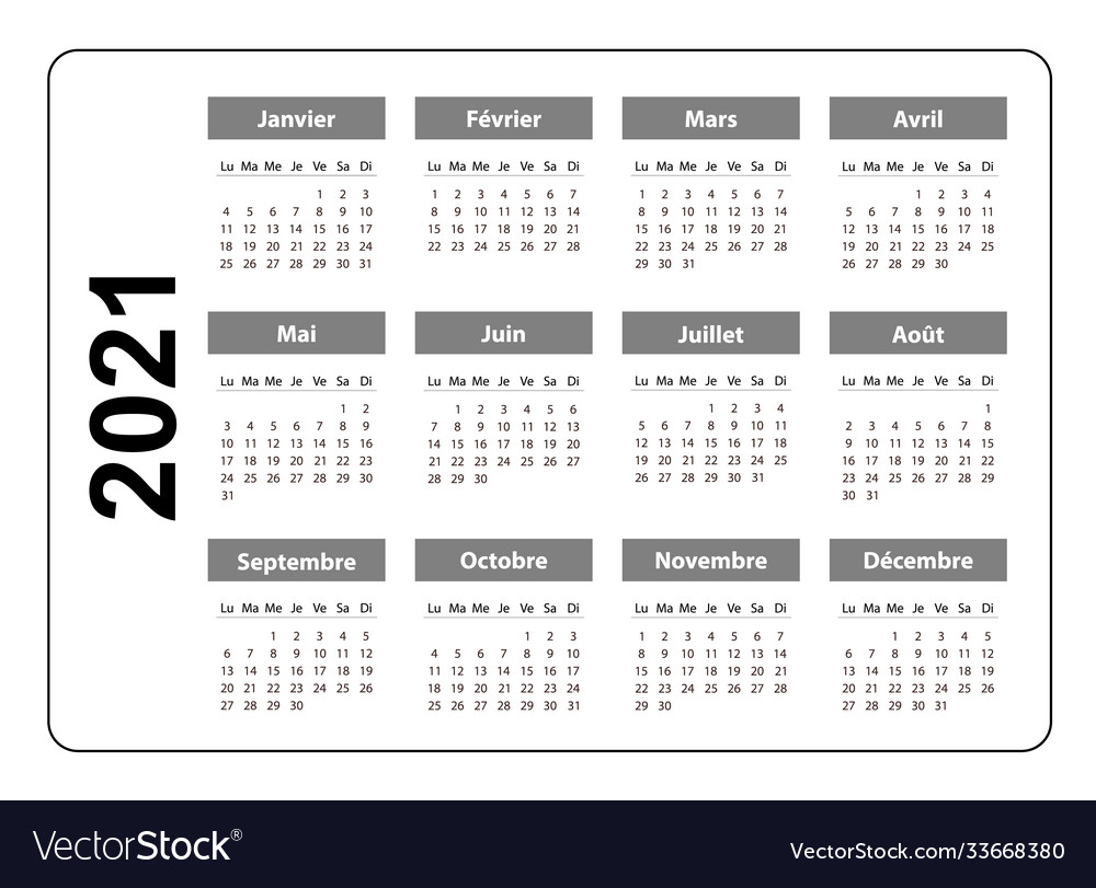 Horizontal pocket calendar on 2021 year french Vector Image