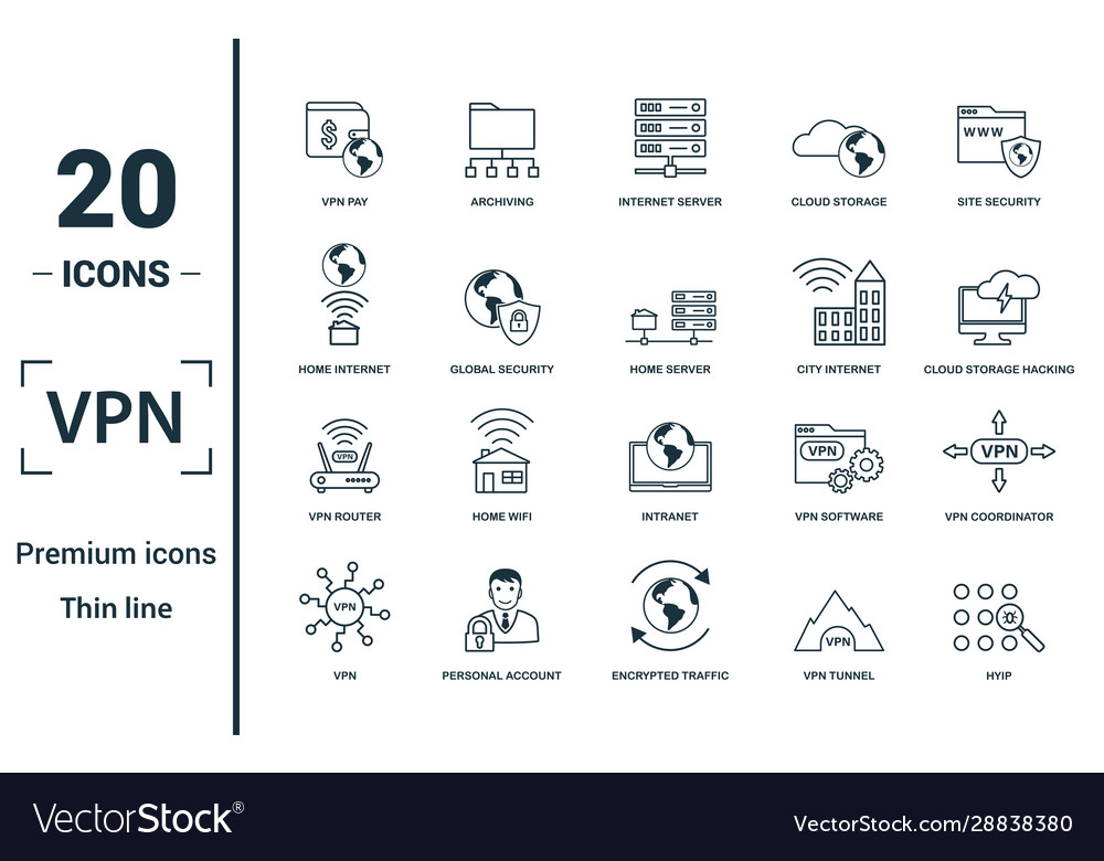 Vpn icon set include creative elements archiving Vector Image