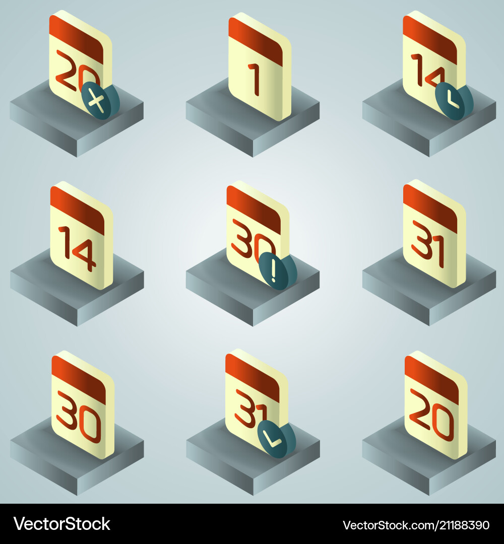 Calendar color gradient isometric icons Royalty Free Vector