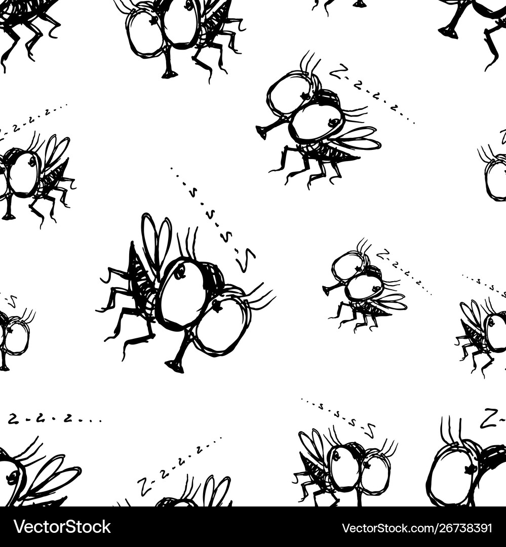 Seamless background flying cartoon flies Vector Image