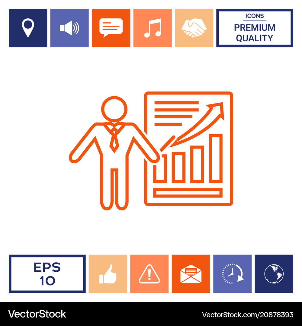 Presentation sign icon man standing with pointer Vector Image