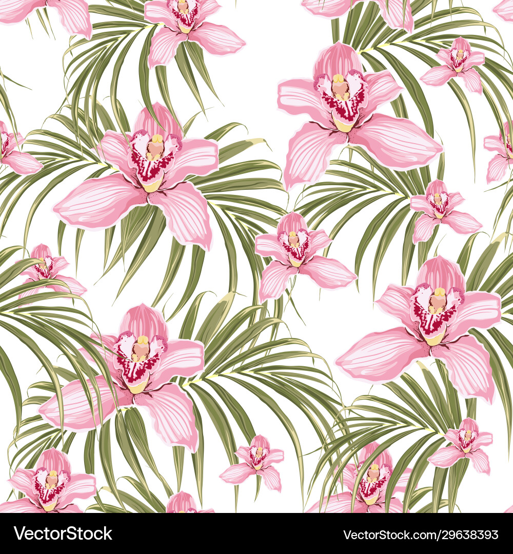 Seamless pattern pink orchid flower Royalty Free Vector