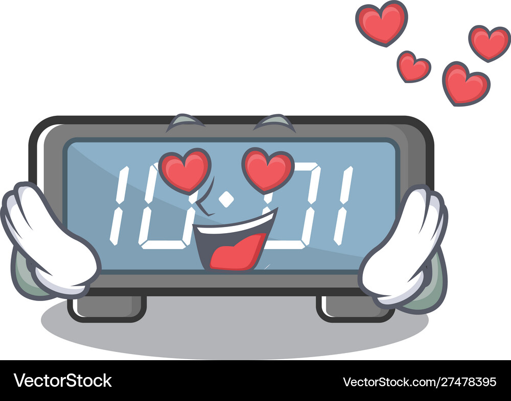 In love digital clock cartoon character shape Vector Image