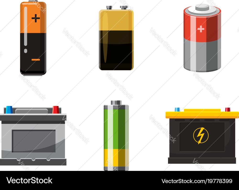 Battery icon set cartoon style Royalty Free Vector Image