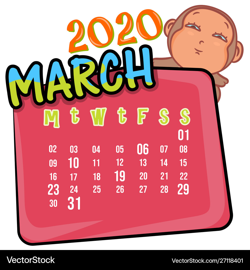 March 2020 month calendar Royalty Free Vector Image