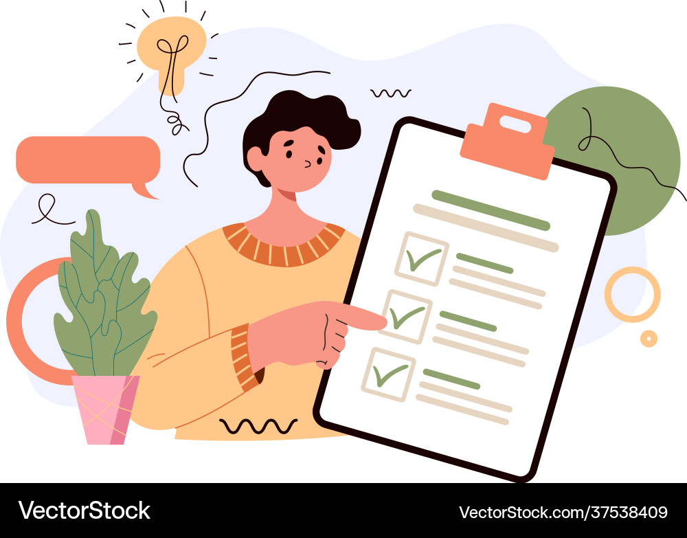 Man character holding clipboard with checklist Vector Image