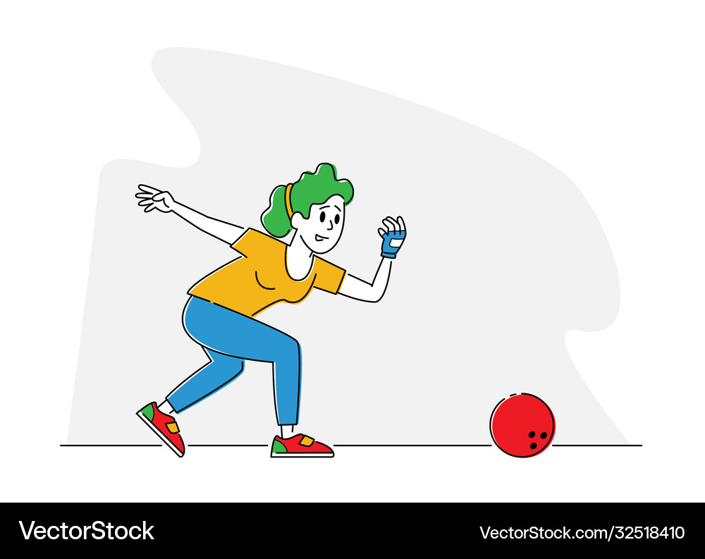 Female character playing bowling throw ball Vector Image