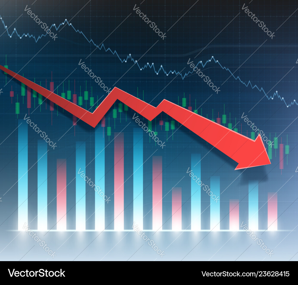 Financial chart with red arrow down Royalty Free Vector