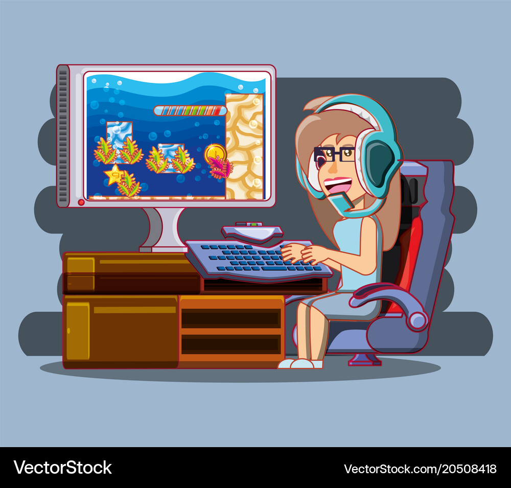 Girl playing with video game console Royalty Free Vector