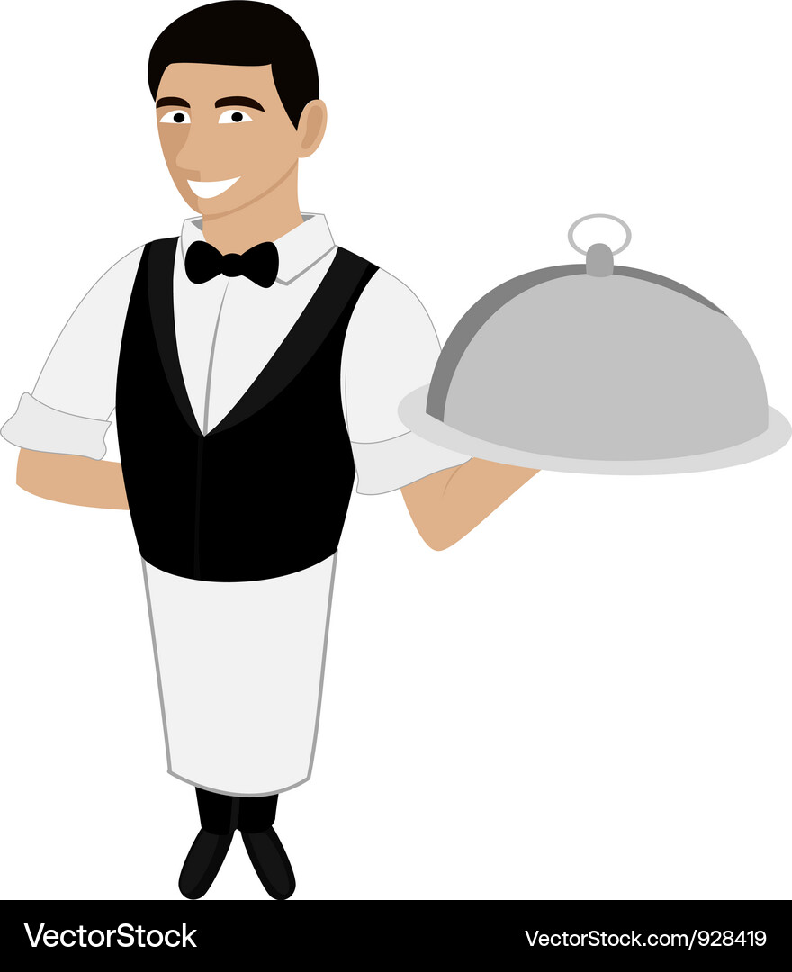 A waiter in a bow tie Royalty Free Vector Image