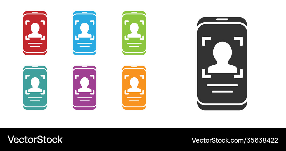 Black mobile phone and face recognition icon Vector Image