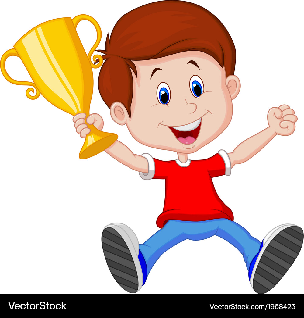Boy cartoon holding gold trophy Royalty Free Vector Image