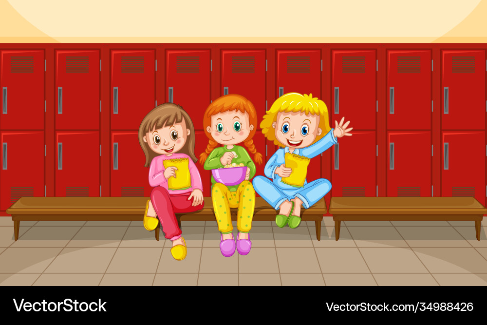 Children sitting at changing room Royalty Free Vector Image