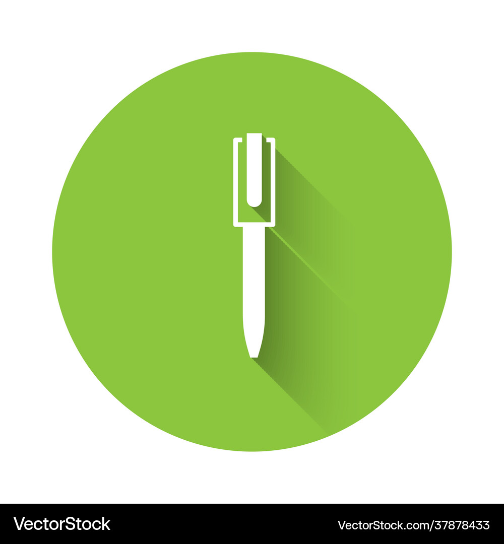 White pen icon isolated with long shadow green Vector Image