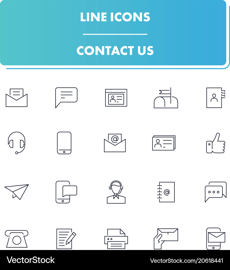 Line icons set contact us Royalty Free Vector Image