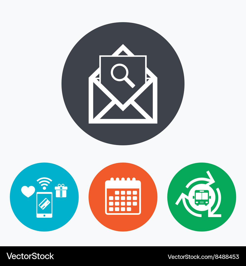 Mail search icon envelope symbol message sign Vector Image