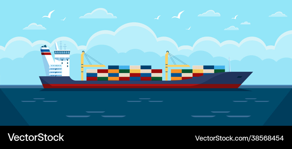 Cargo ship in ocean commercial freight vessel Vector Image